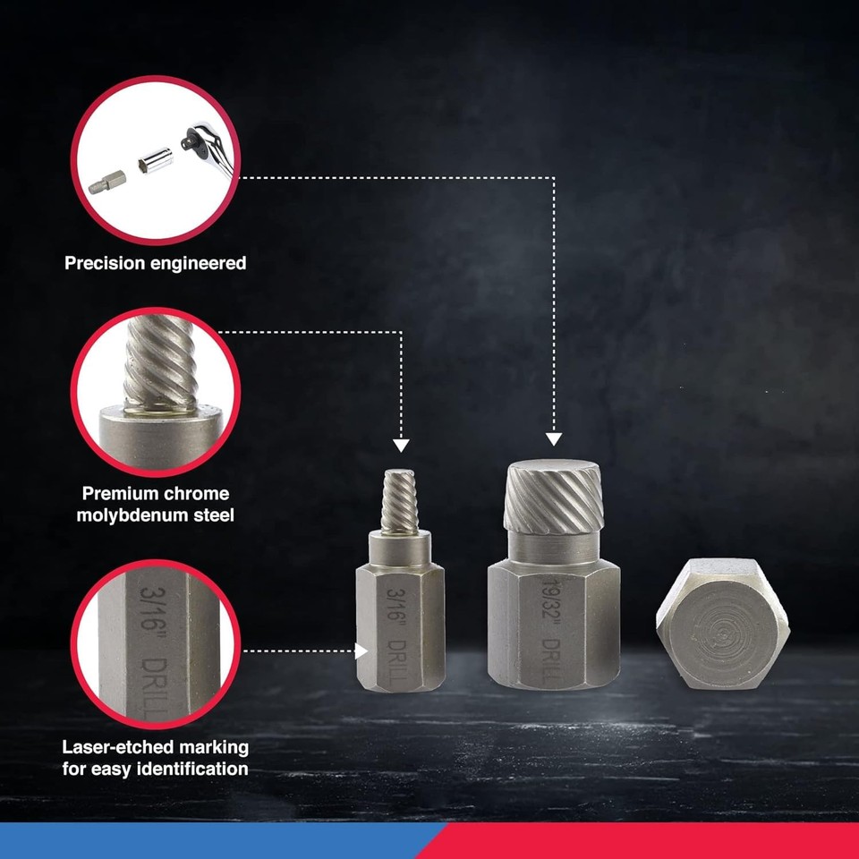 25 Piece Screw Extractor Set Heavy Duty Damaged Bolt Remover Tool Kit ...