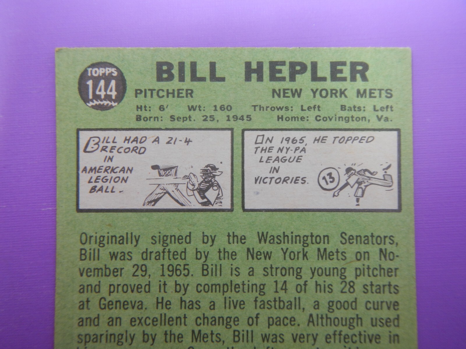 1967 Topps Baseball Bill Hepler Mets #144 | eBay