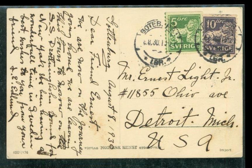 Vintage Photo Postcard Postal History RPPC Sweden to USA Nordisk Konst ...