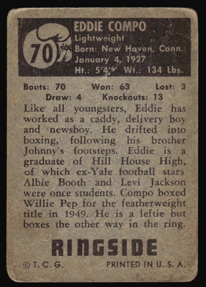 1951 Topps Ringside Vintage Boxing #70 Eddie Compo *Low Grade | eBay