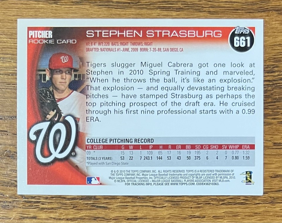 Stephen Strasburg 2010 Topps RC Rookie Card #661 | eBay