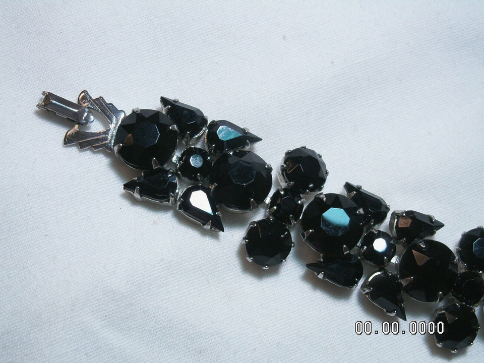Vintage/Antico Weiss Color Argento, Nero Strass Bracciale | eBay