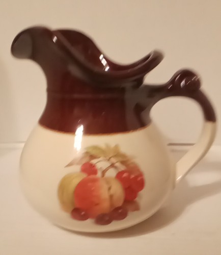 VTG McCoy USA Pitcher Fruit Festival Brown White Pottery Cherries ...