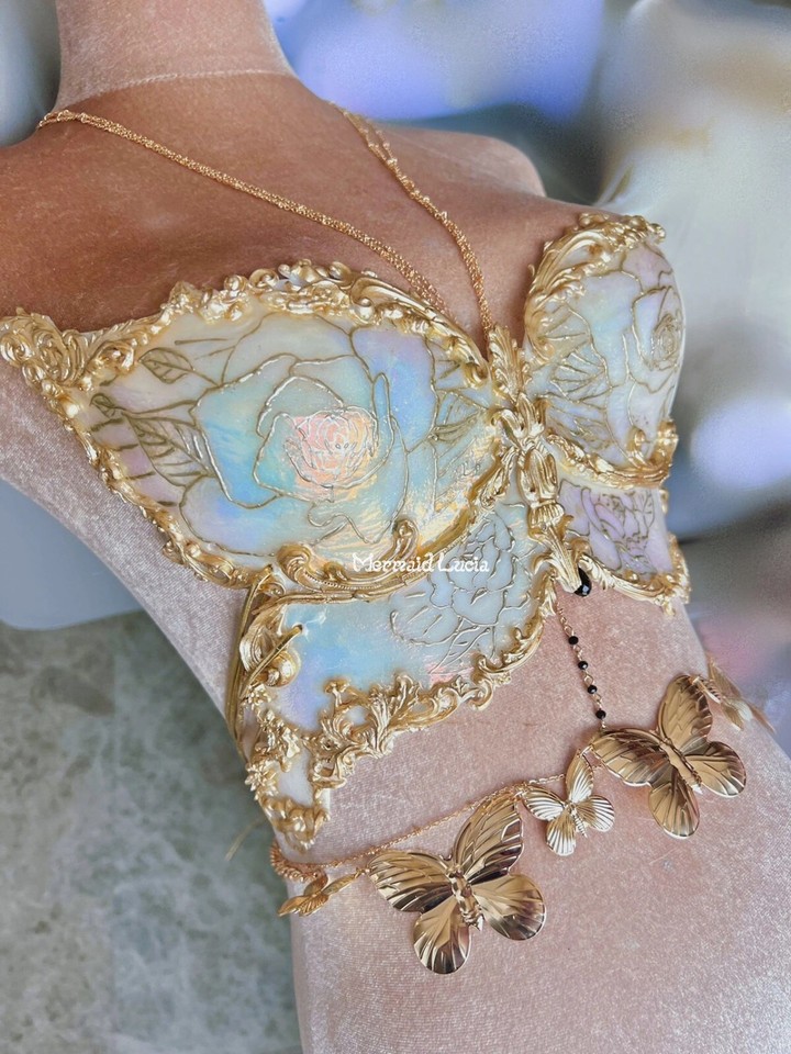 MOONSTONE BUTTERFLY RESIN MERMAID CORSET BRA TOP COSPLAY COSTUME | eBay