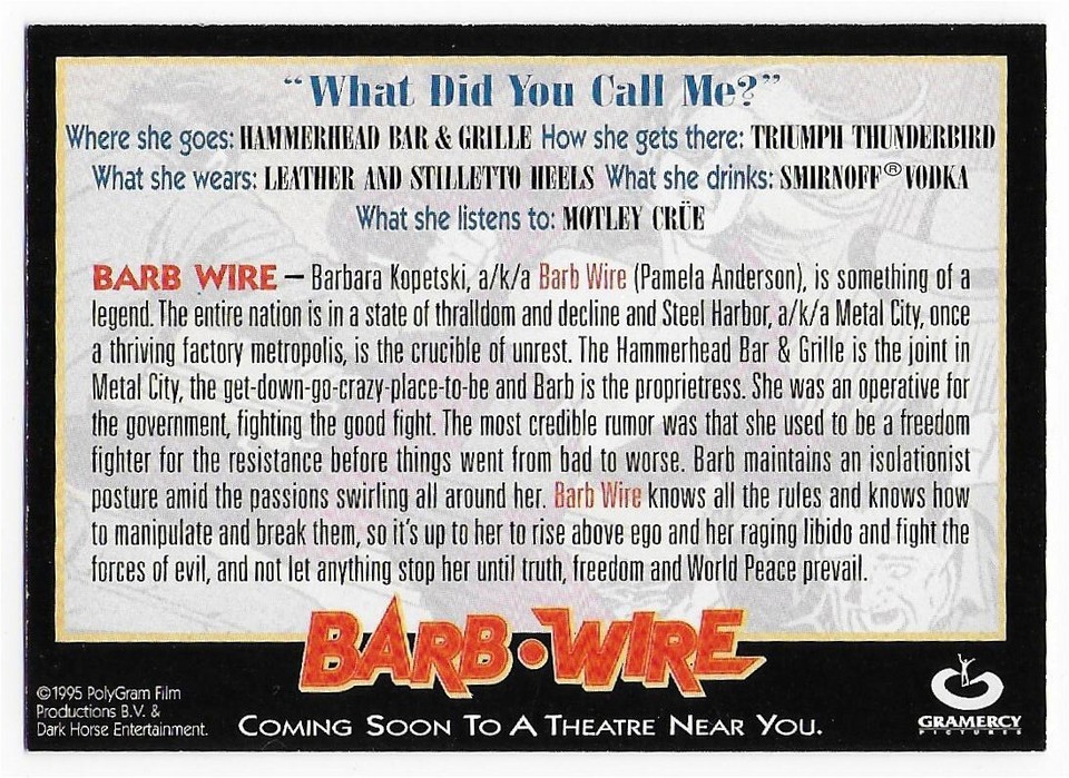 PAMELA ANDERSON BARB WIRE PROMO CARD DON'T CALL ME BABE GRAMERCY 1995 ...