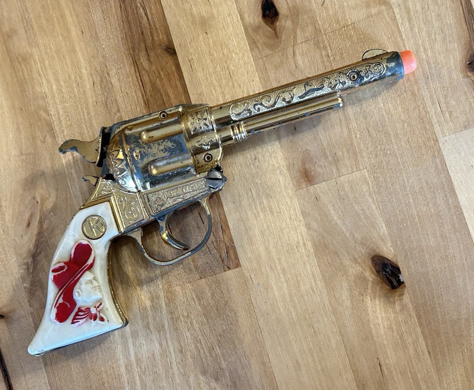 VTG KILGORE RANGER Western Cap Gun Gold Tone White Red Cowboy Grips ...