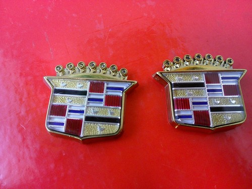 Two gold Cadillac Crests, OEM GM parts, emblems badges logos insignia ...