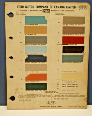 1964 FORD CANADA PASSENGER CAR COLORS DUPONT CANADA PAINT CHIP SAMPLES ...