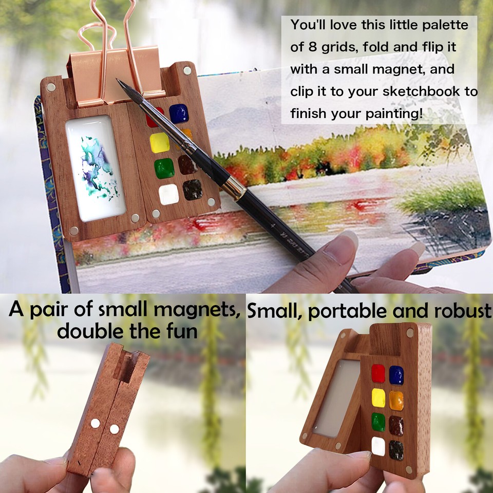 Portable Watercolor Palette, 8/12/27Color Sketchbook Palette, Wooden ...