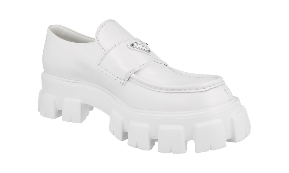 PRADA MONOLITH LOGO LOAFER SHOES 2DE129 WHITE LEATHER NEW | eBay