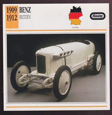 1909-1912 Benz Blitzen Mercedes German Race Car Photo Spec Sheet CARD ...