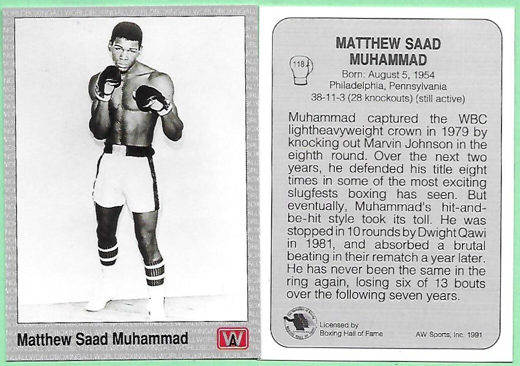 1991 All World Boxing - #118 Matthew Saad Muhammad for sale online | eBay