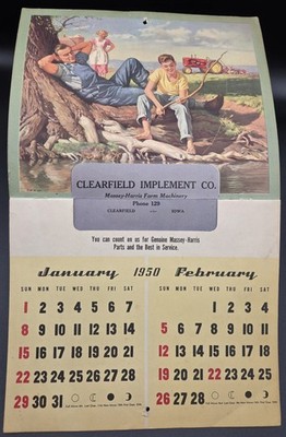 Vintage 1950 Massey Harris Clearfield Implement Calendar Clearfield ...