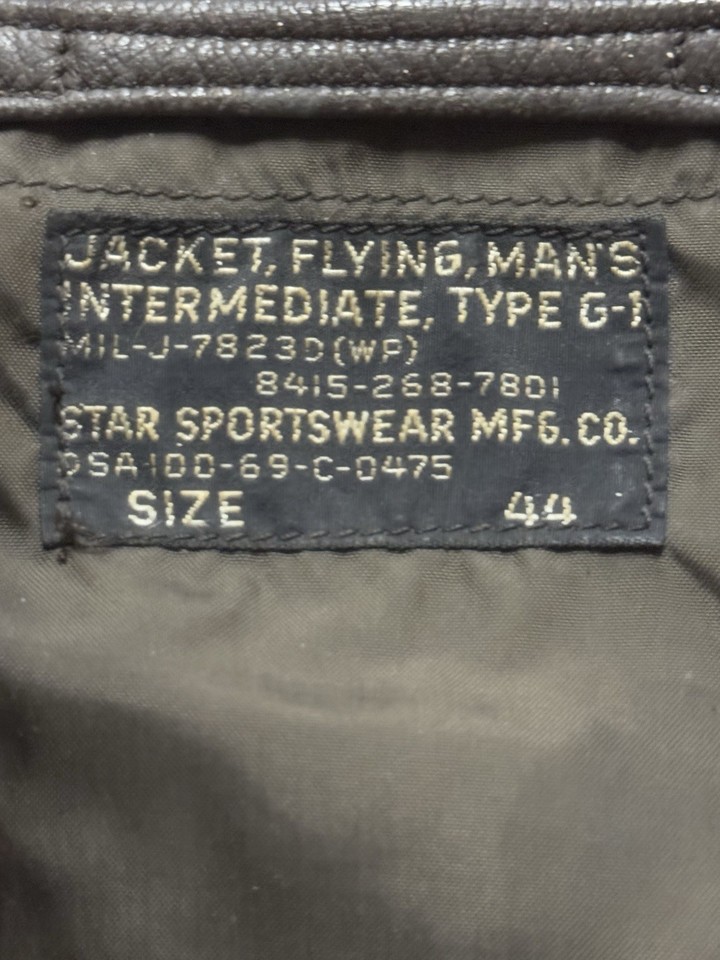 Vintage G-1 Leather Flight Jacket Star Sportswear MFG Co USN Navy l ...