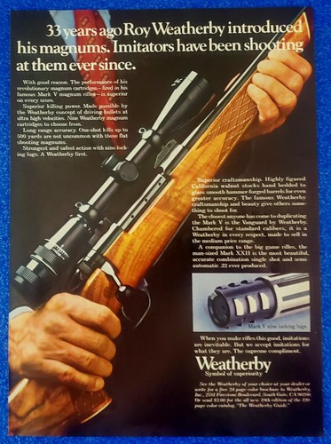 1978 WEATHERBY MARK V MAGNUM RIFLE PRINT AD USA MADE GUN "SYMBOL OF ...