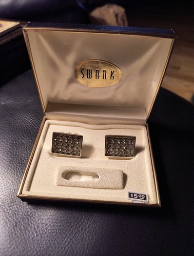 Swank cufflinks set, Silver Tone Cut Glass Stones. | eBay