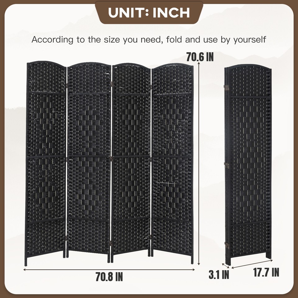 8/6/4 Panel Room Divider Screen Wood Screen Folding Portable Partition ...