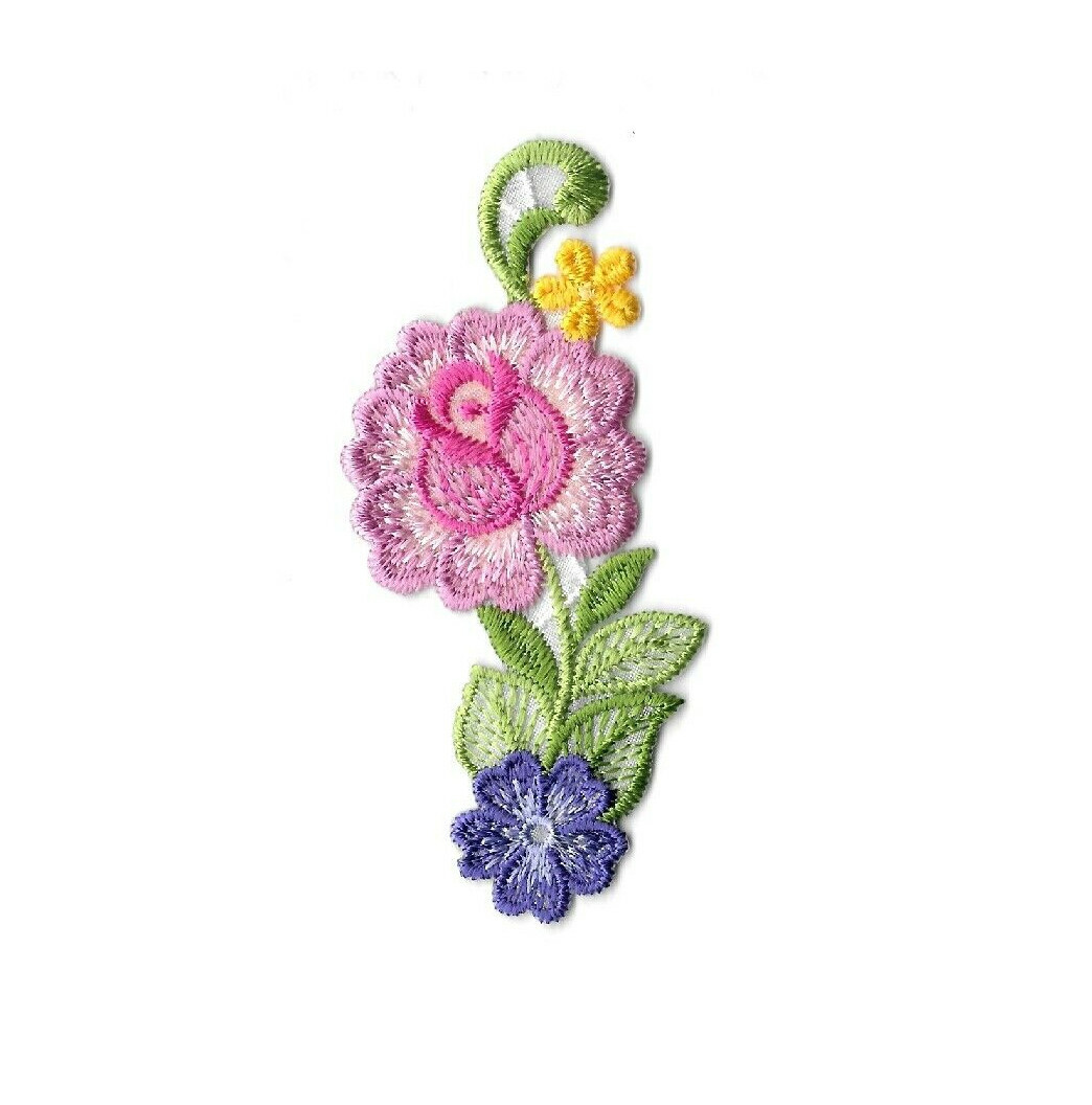 Flowers - Pink - Spring - Garden - Embroidered Iron On Applique Patch ...