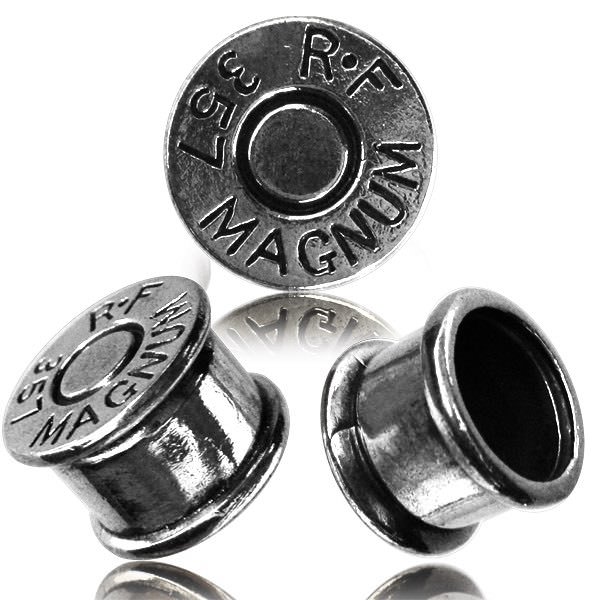 PAIR BULLET SHELL WHITE BRASS CASING SILVER TUNNELS PLUGS GAUGES PLUG ...
