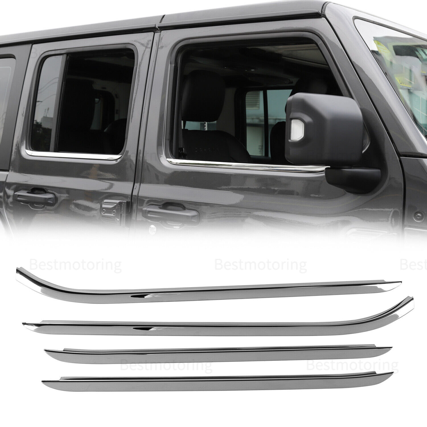 4pcs Chrome Steel Car Window Under Strip Trim For Jeep Wrangler JL 4 ...