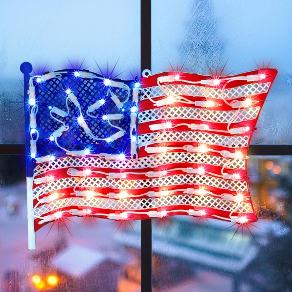 14Inch Patriotic Lighted Window Decoration,American Pride USA Flag ...