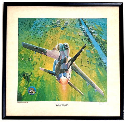 ORIGINAL FRAMED PRINT WILD WEASEL KEITH FERRIS F-105 FAIRCHILD HILLER ...