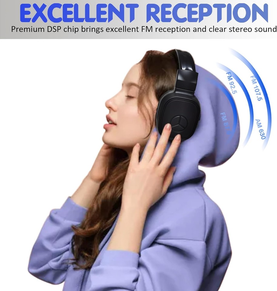 Portable Personal FM Radio Headphones with Good Reception, LED Display ...