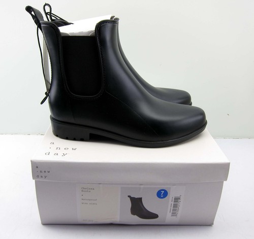 NEW Women's Chelsea Rain Boots - A New Day Black Size 7W Wide Ankle ...
