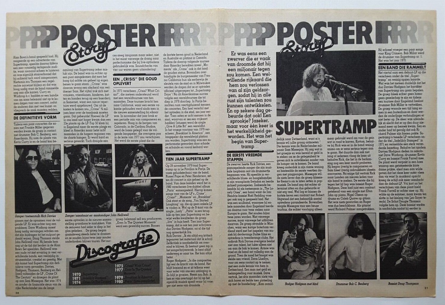 SUPERTRAMP VINTAGE 1980 NETHERLAND DUTCH MAGAZINE CENTERFOLD POSTER ...
