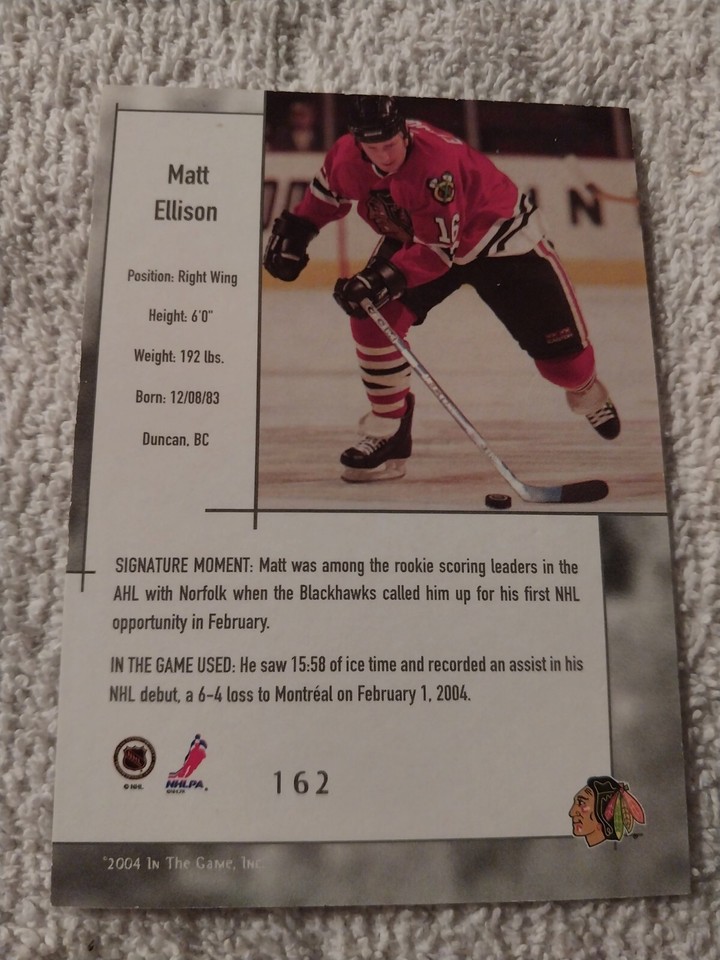 2003-04 MATT ELLISON IN THE GAME ITG NHL HOCKEY ROOKIECARDRC /390 ...