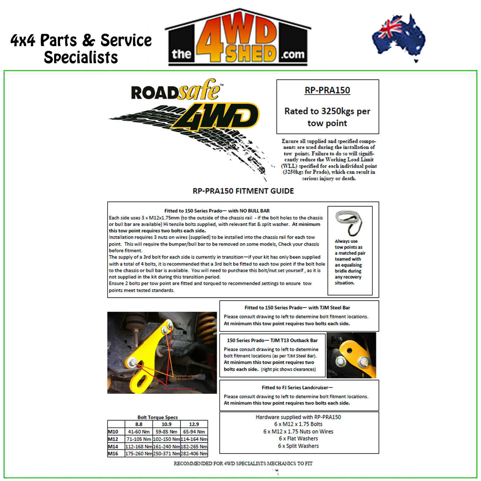 ROADSAFE 4WD Tow Points Heavy Duty Rated suit Toyota Prado 150 Series ...