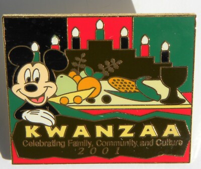 Disney world pin Vintage mickey holiday kwanzaa red black green feast ...