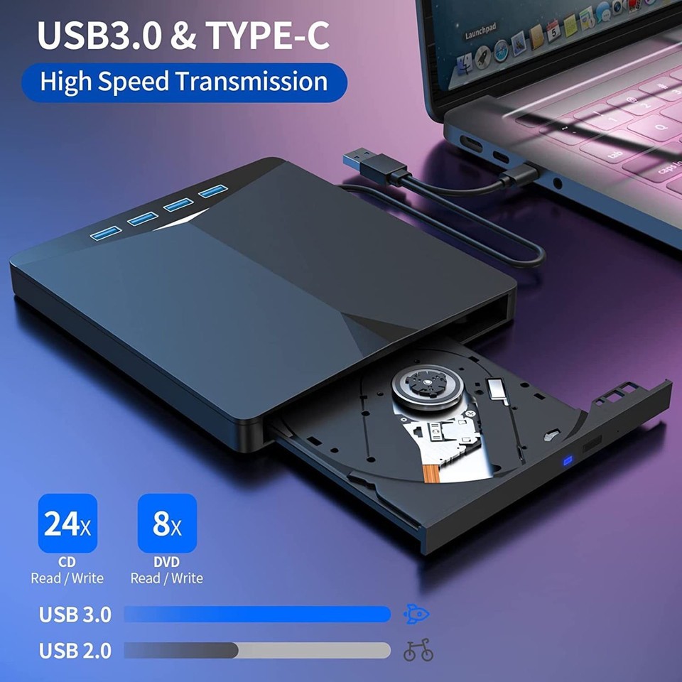 ABS Slim External CD DVD Drive USB 3.0 Reader Writer Burner Player For ...