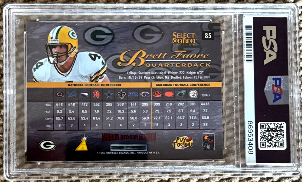 1996 Select Certified MIRROR RED Brett Favre PSA 8 card #85 GO PACK GO ...