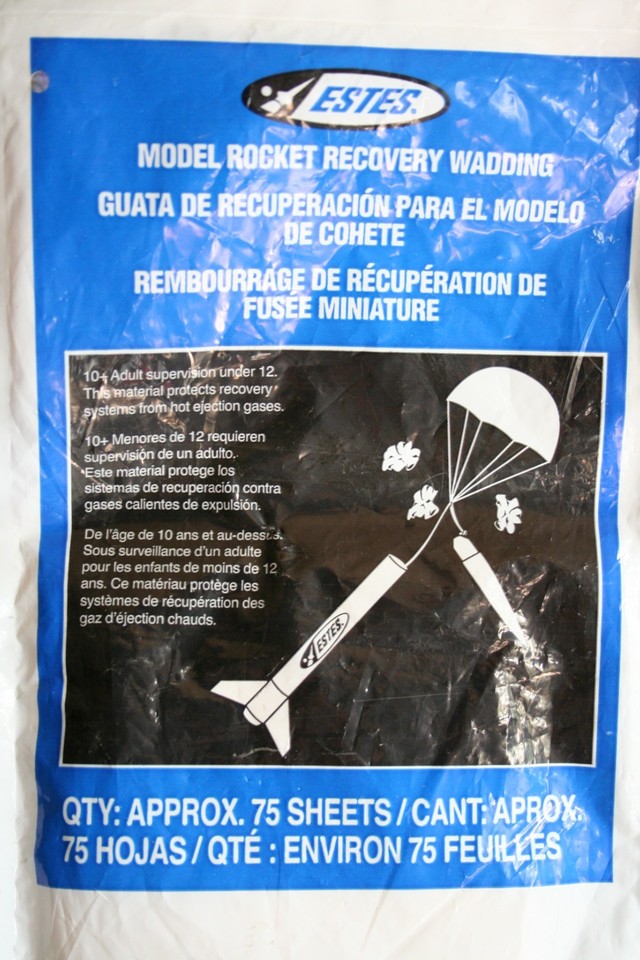 TWO packs Estes Model Rocket Recovery Wadding NEW - total of 150 sheets ...