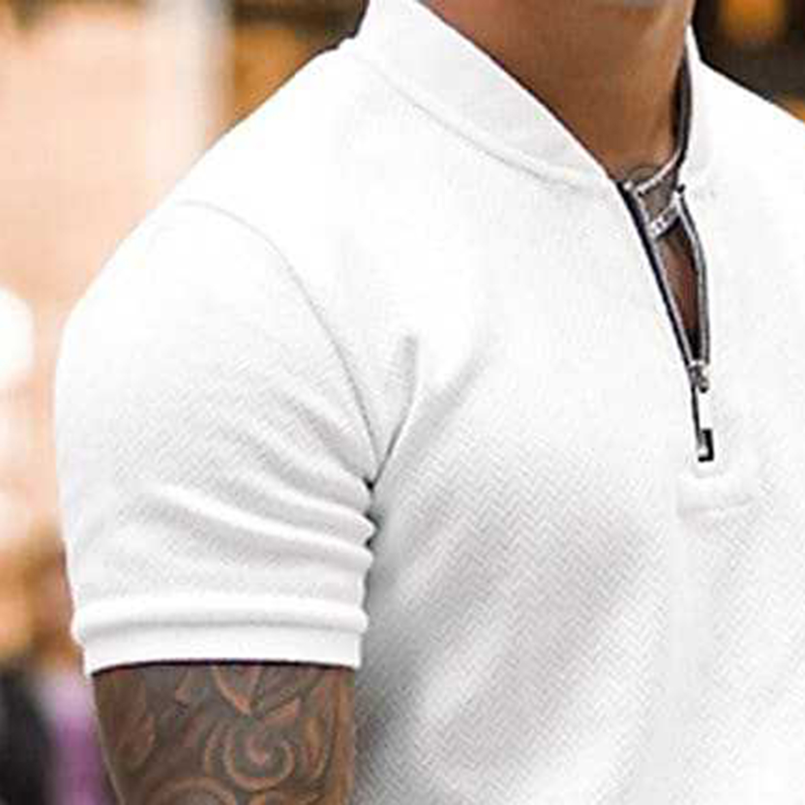 Summer T-shirt Breathable Zipper Pure Color Pure Color Men Tops Stand ...