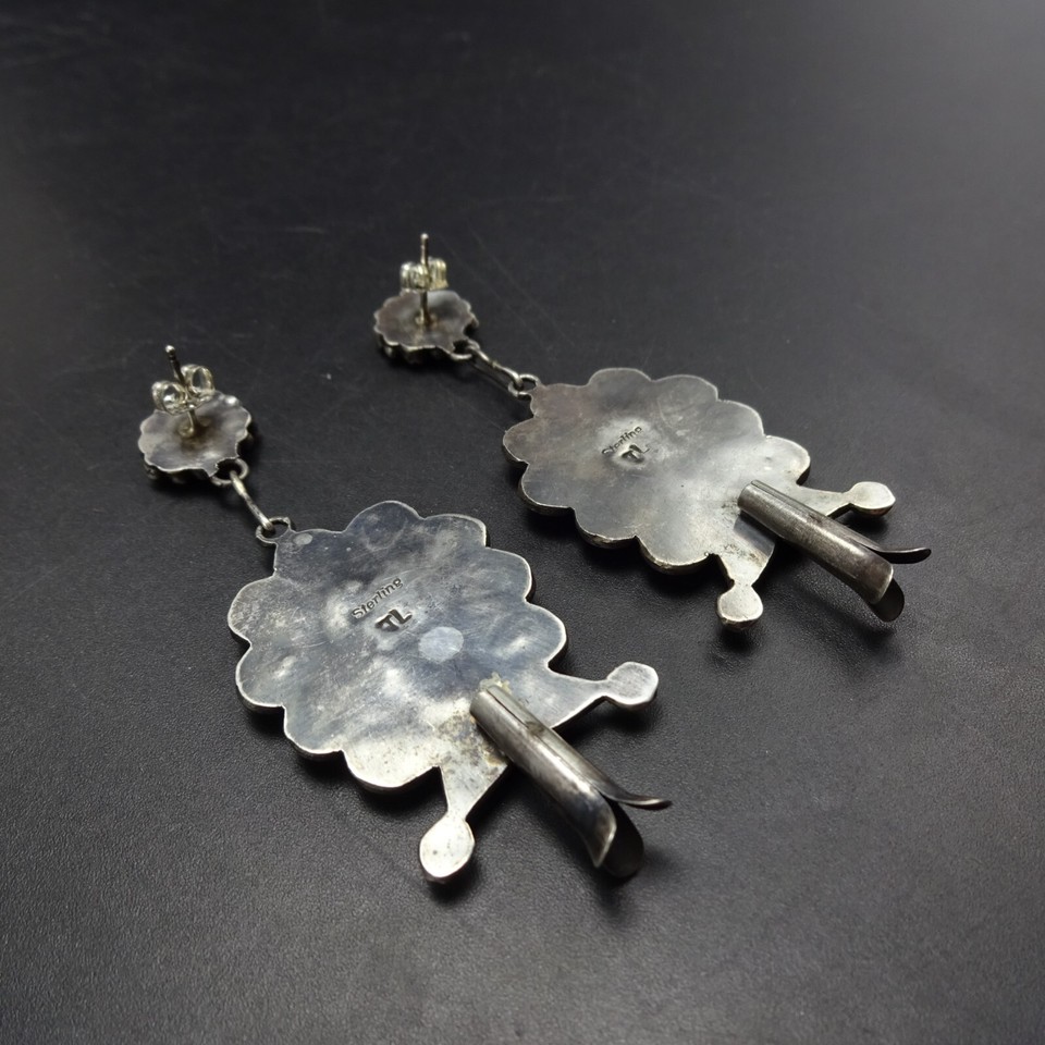 TOM LONG Navajo VINTAGE SterlingSilver OLD RED MED CORAL Squash Blossom ...