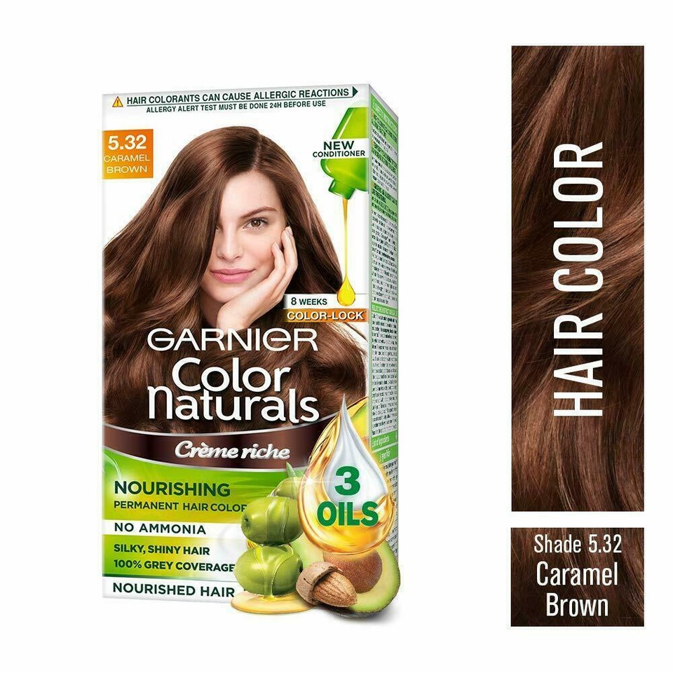 Garnier Natural Crème Hair Color Shade 5.32 Caramel Brown,70ml+60g+Free ...