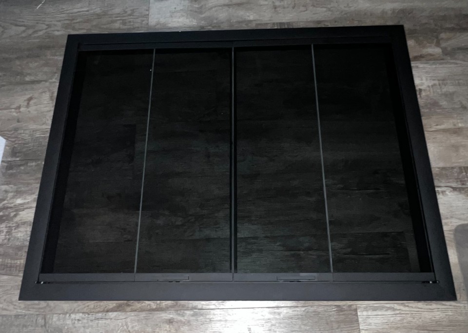 Stoll Glass Fireplace Door Matte Black Bi-Fold Hard Mesh Screen 45.75 ...