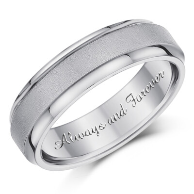 6mm 'Always and Forever' Engraved Titanium Matt & Polished Wedding Ring ...