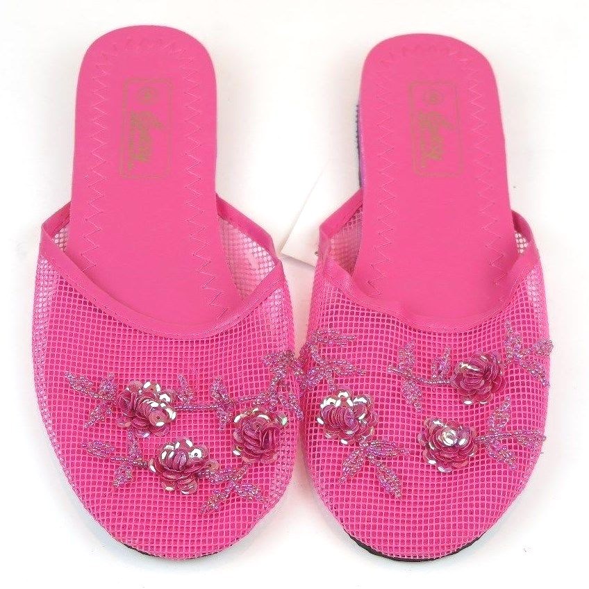 Women's Floral Beaded Sequin Rose Mesh Flats Slippers Shoes Sizes 6-11 ...