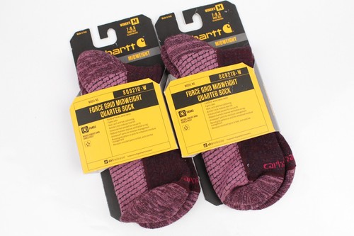 Carhartt Women's 2 Pair Socks Force Grid Midweight Quarter Sock Blackberry | eBay