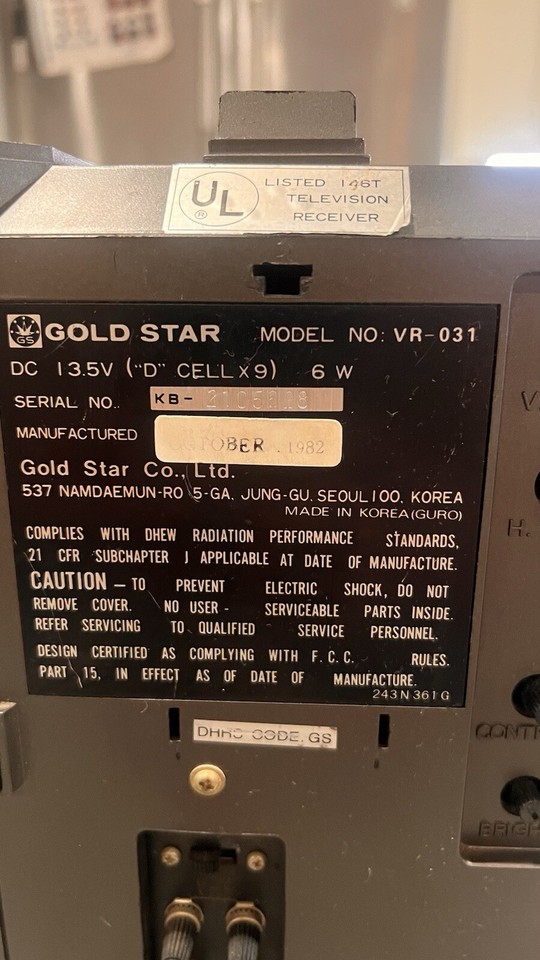 VINTAGE GOLDSTAR 5” PORTABLE B&W TV VR-031 WORKS Retro Vintage CRT Mini ...