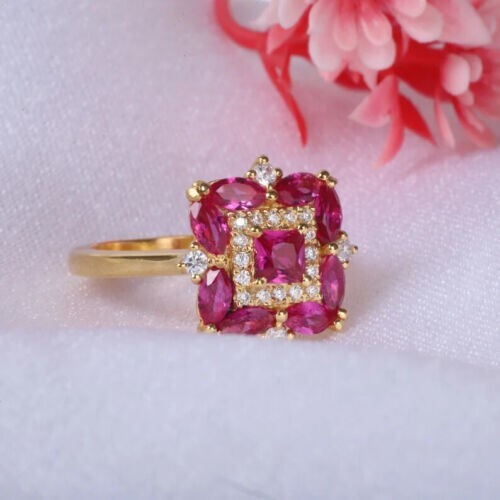 14k Yellow Gold Plated 2Ct Princess Cut Simulated Pink Ruby Classic ...