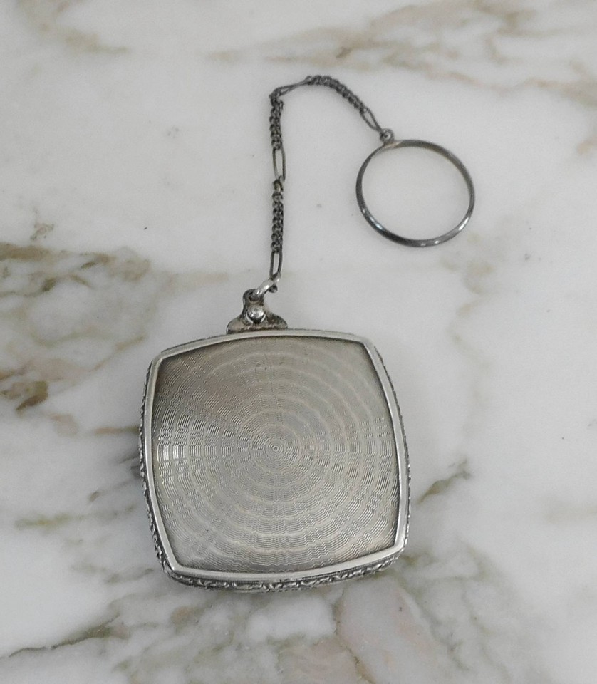 ART DECO STERLING SILVER ENAMEL RARE WINTER SCENE FINGER RING COMPACT ...