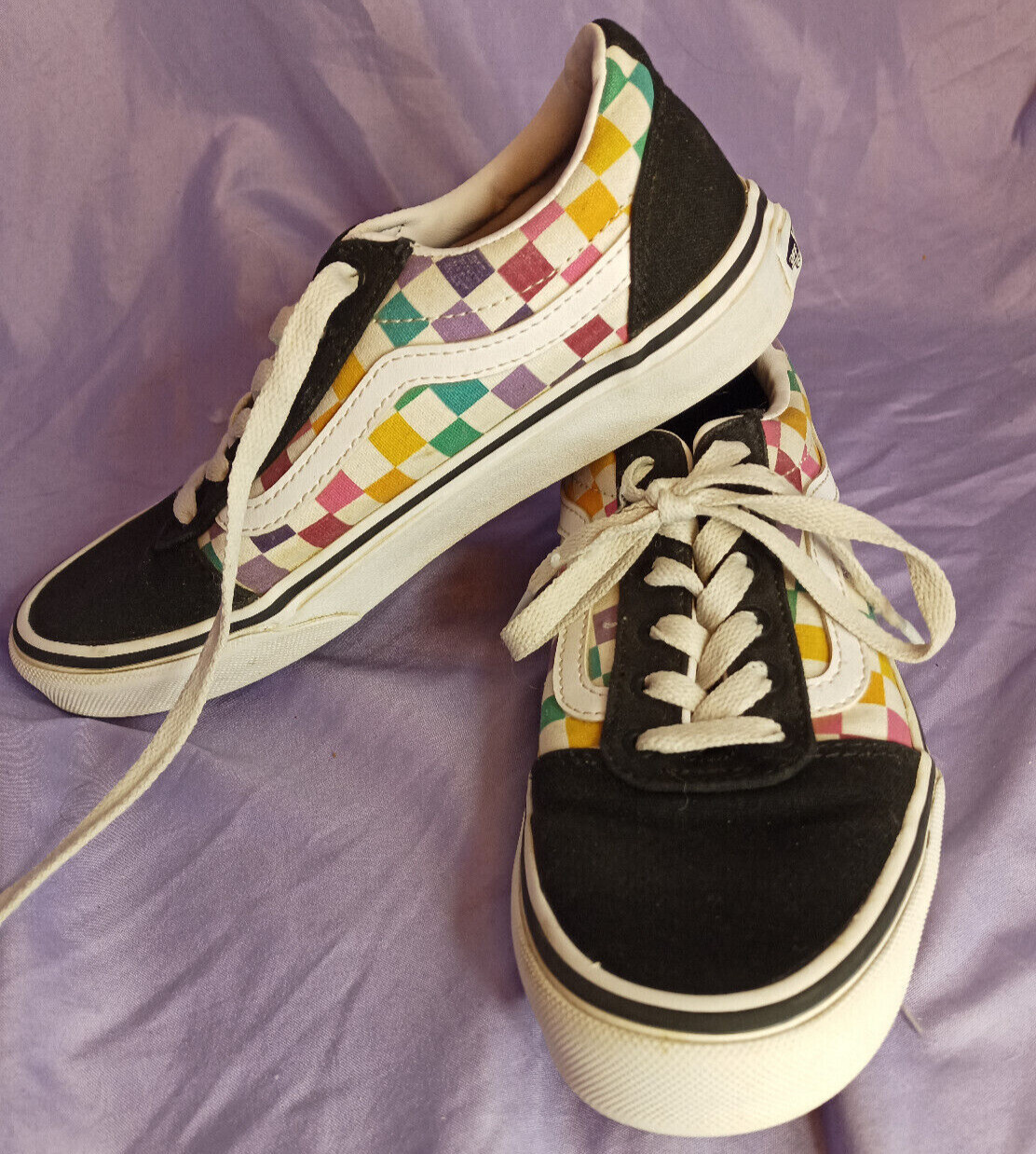 Vans Girls Rainbow Checkered With Black Toe Size 3 Mi… - Gem
