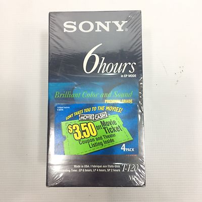 Sony T-120VE 246 Min 6 Hours in EP Mode VHS Tape Pack of 4 Discontinued ...