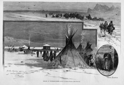 INDIANS AT WINTER-QUARTERS, TEEPEES, STOCKADE, INDIAN AGENCY, PAPOOSE ...