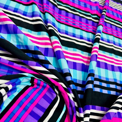 Neon Disco Stripes Print Nylon Spandex Fabric 4 Way Stretch By Yard for ...