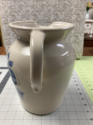 Large Pitcher, Casey Pottery, Marshall TX, Hand Turned, Blue Apples, 9. ...